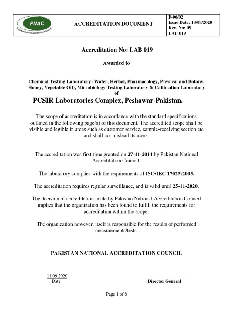 PCSIR Laboratories Complex, Peshawar-Pakistan.: Accreditation No: LAB ...