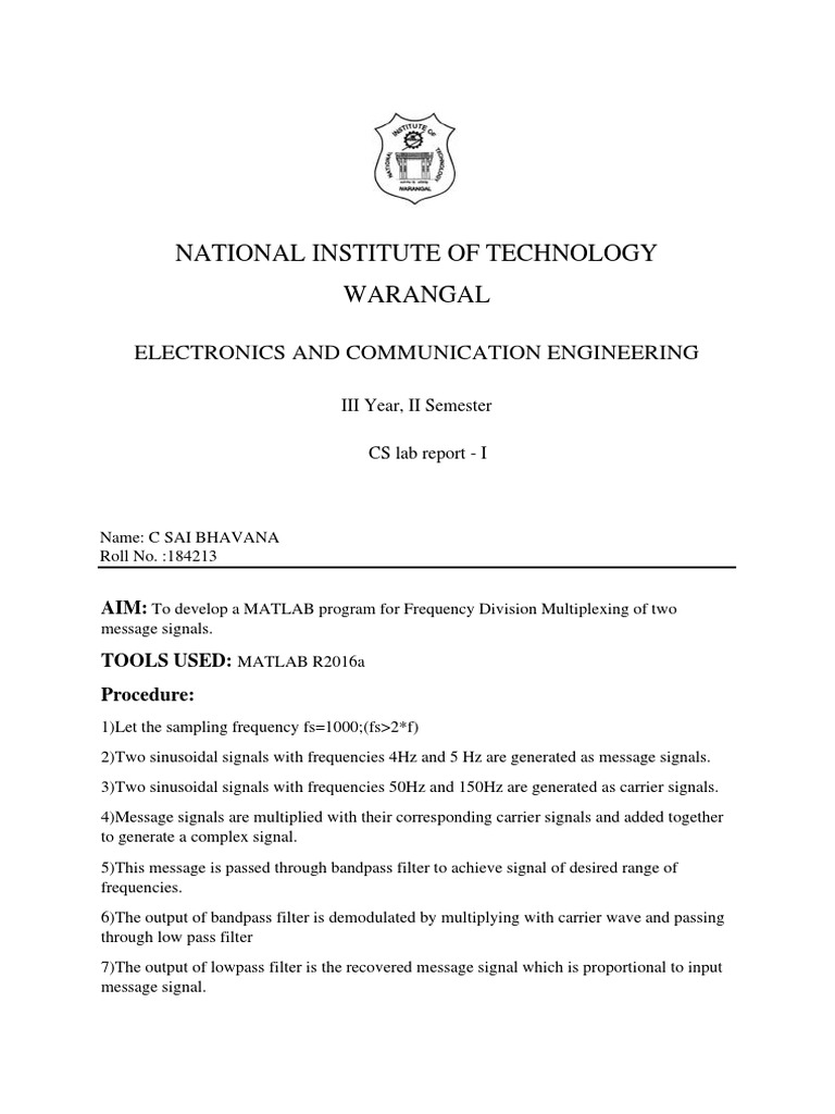 C Sai Bhavana CSlab MATLAB | PDF | Modulation | Filter (Signal Processing)