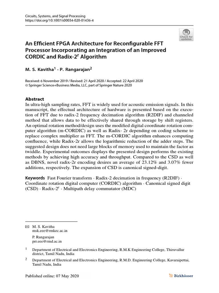 An Efficient FPGA Architecture For Reconfigurable FFT Processor Incorporating An Integration of ...