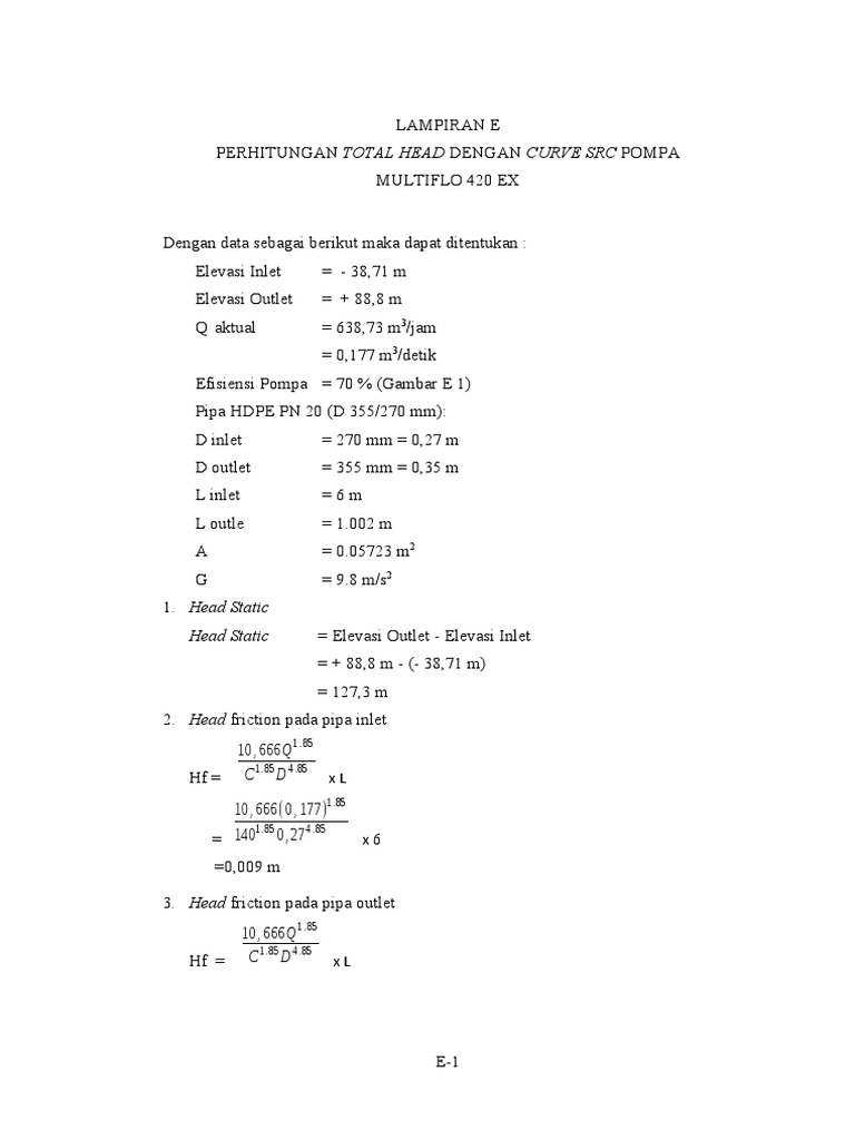 Lampiran E Total Head Pompa Multiflo 420 EX | PDF