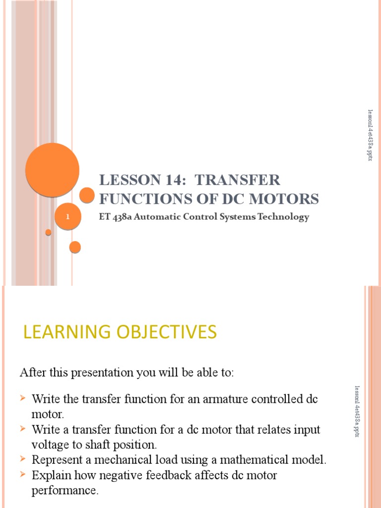 Lesson 14: Transfer Functions of DC Motors: ET 438a Automatic Control ...