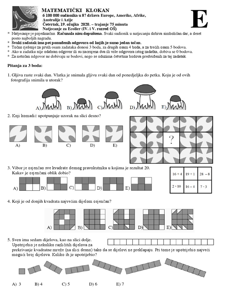 Matematicki Klokan e 2020 | PDF