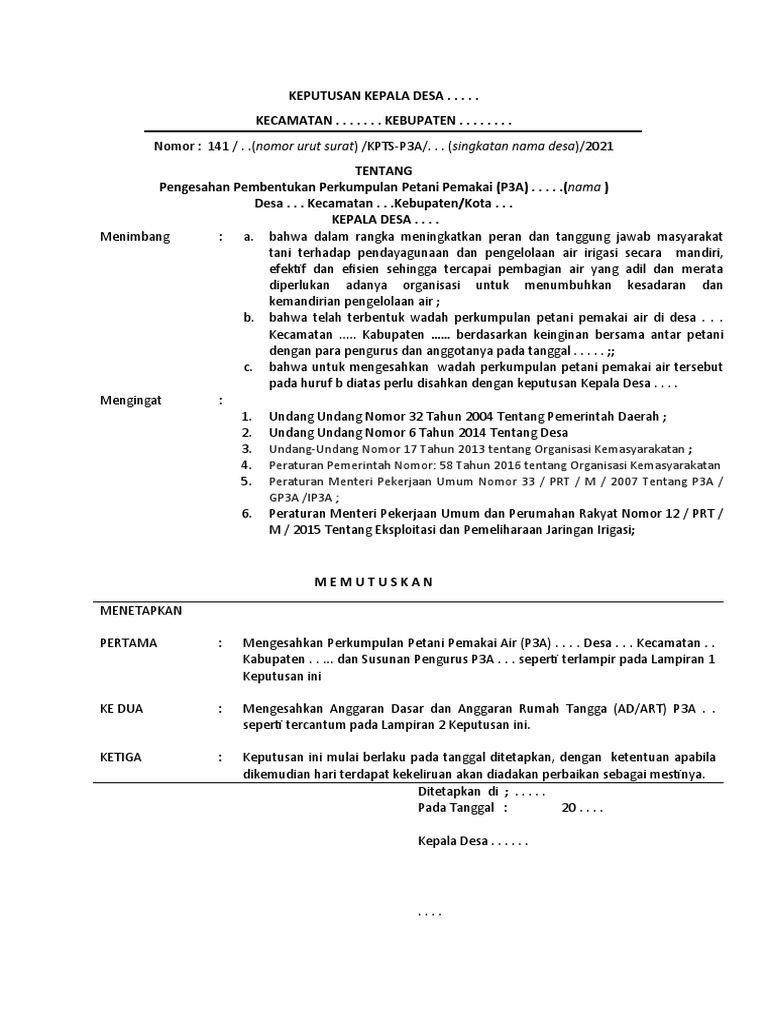 Contoh Keputusan Kepala Desa | PDF