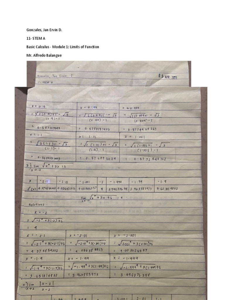 Gonzales, Jan Ervin D. 11-Stem A Basic Calculus - Module 1: Limits of ...
