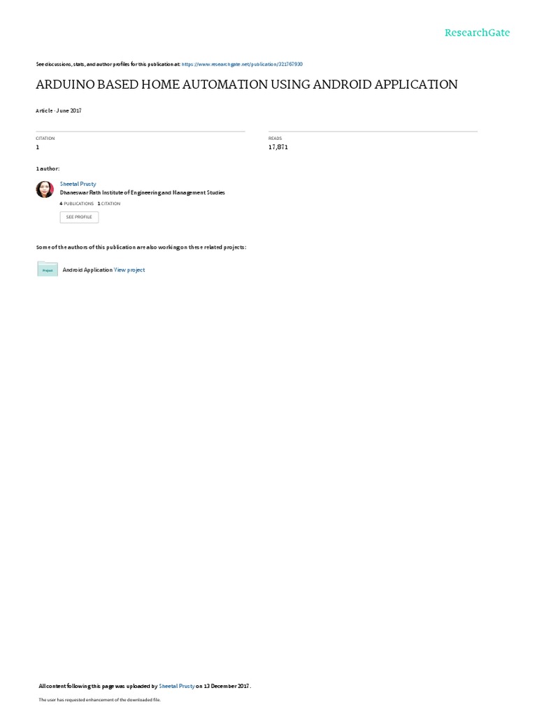 Arduino Based Home Automation Using Android Application June 2017 Pdf Relay Android