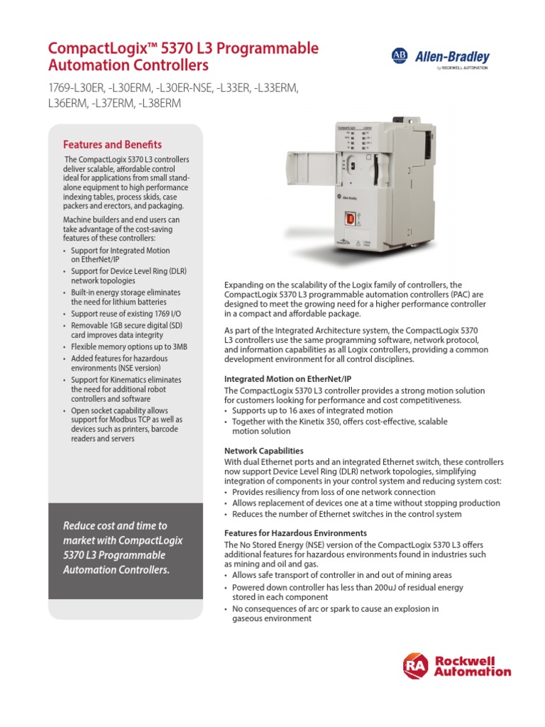 Compactlogix™ 5370 L3 Programmable Automation Controllers | PDF | Scalability | Computer Network