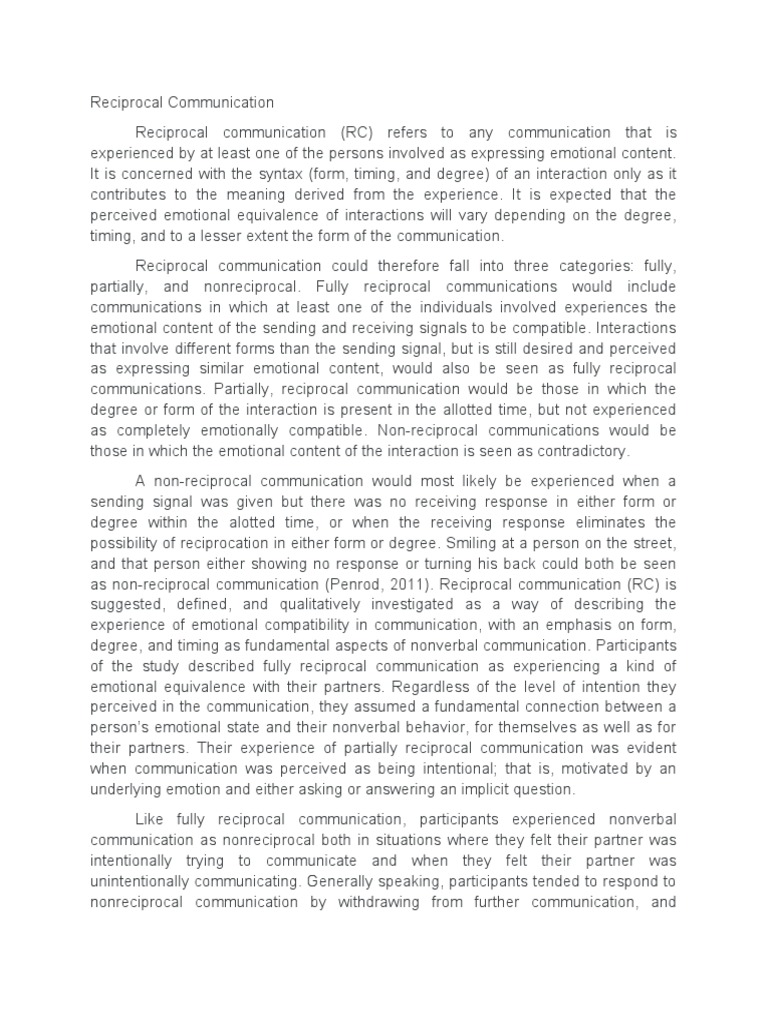Reciprocal Communication | PDF | Nonverbal Communication | Subjective ...