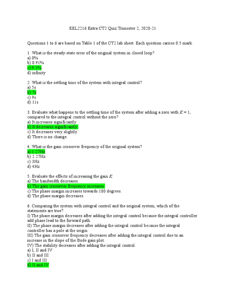 Extra Quiz CT2-1 | PDF | Electronics | Telecommunications Engineering
