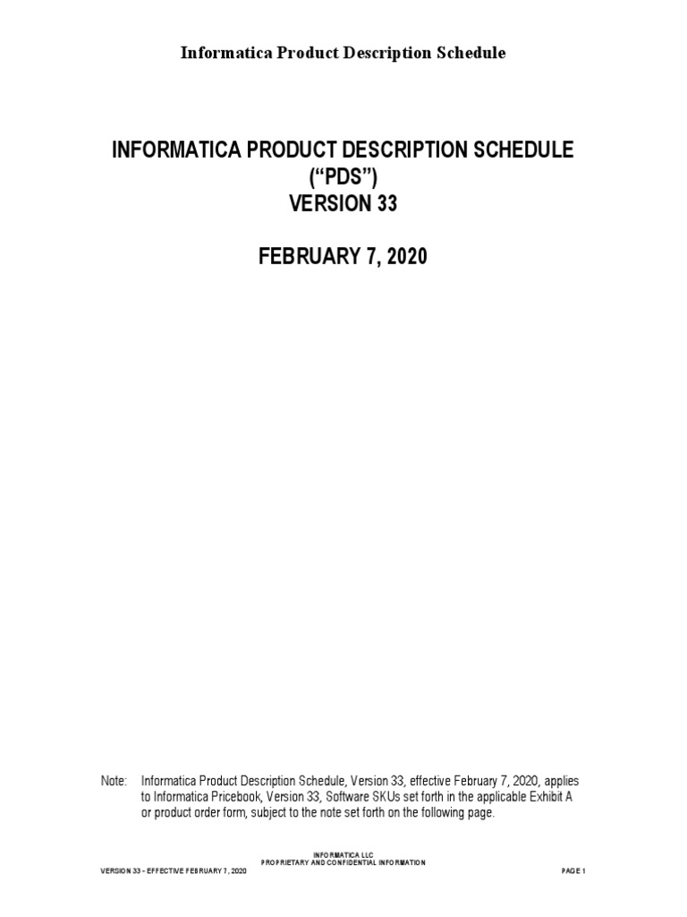 Informatica Product Description Schedule 2020 | PDF | Multi Core ...
