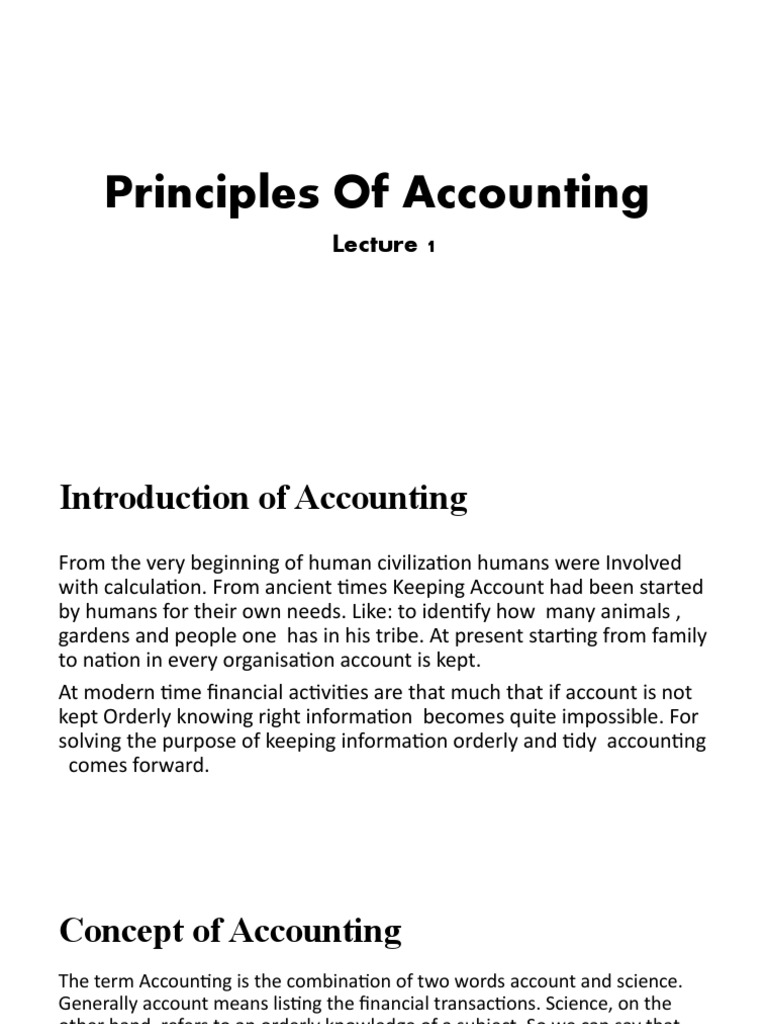 Principles of Accounting Lecture 1 | PDF | Financial Transaction ...