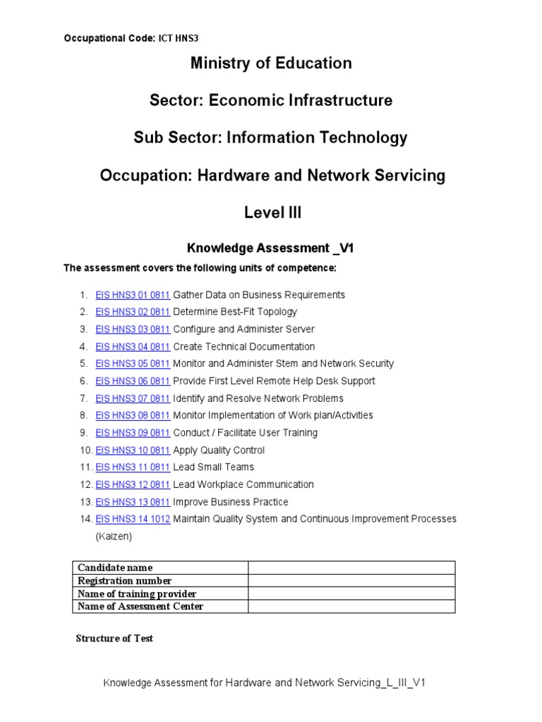 Ministry of Education Sector: Economic Infrastructure Sub Sector: Information Technology ...