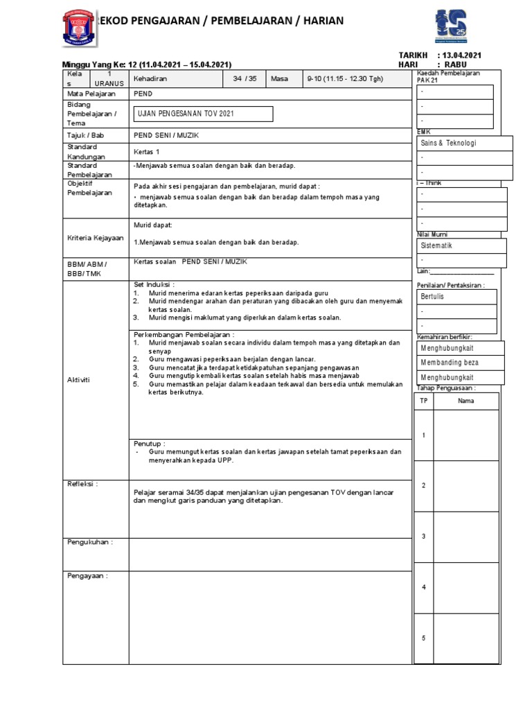 Contoh RPH TS25 2021 | PDF