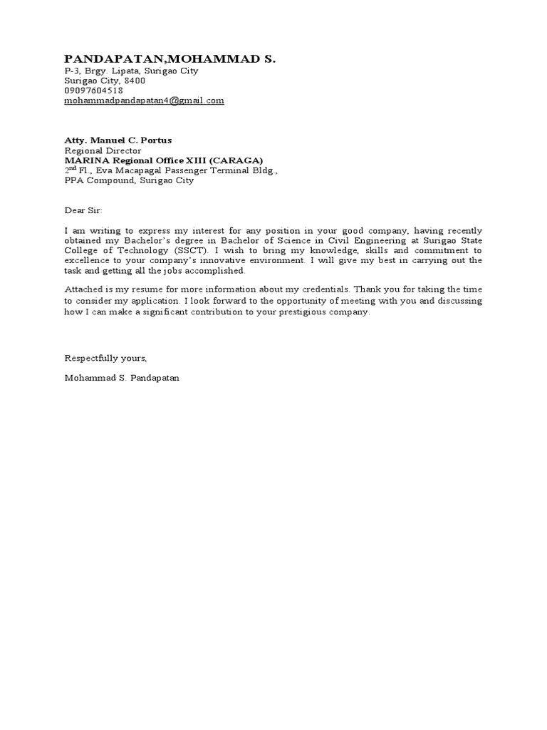 Application Letter Marina | PDF | Career & Growth