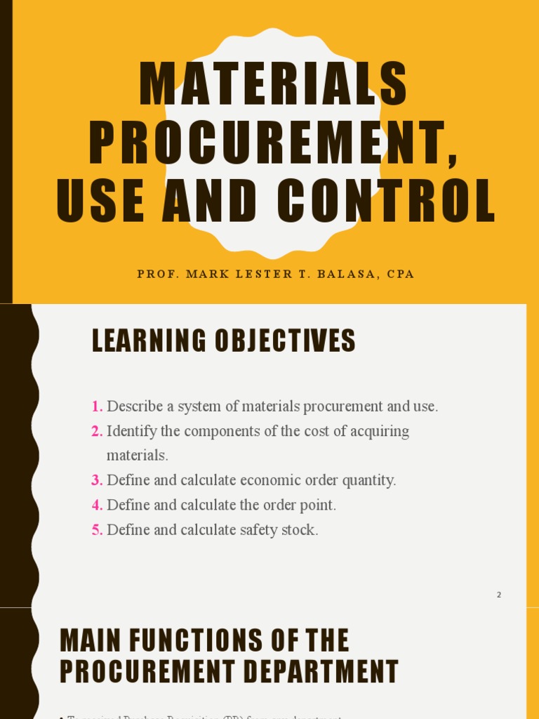 Materials Procurement, Use and Control | PDF | Supply Chain Management ...