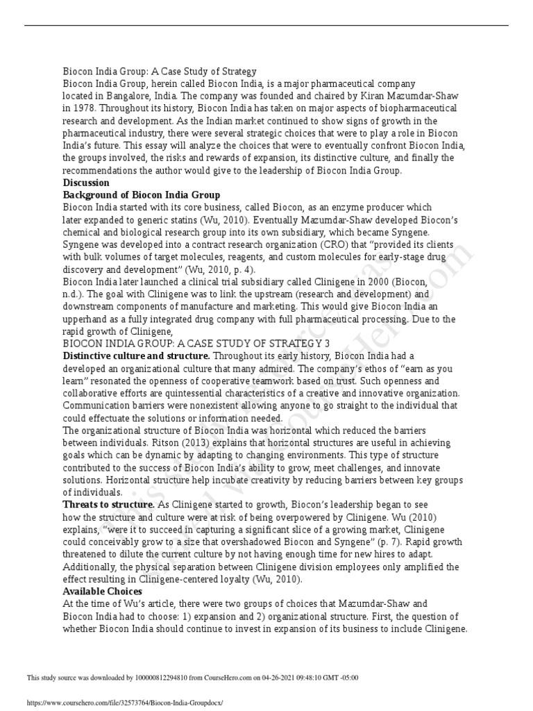 Biocon India Group | PDF