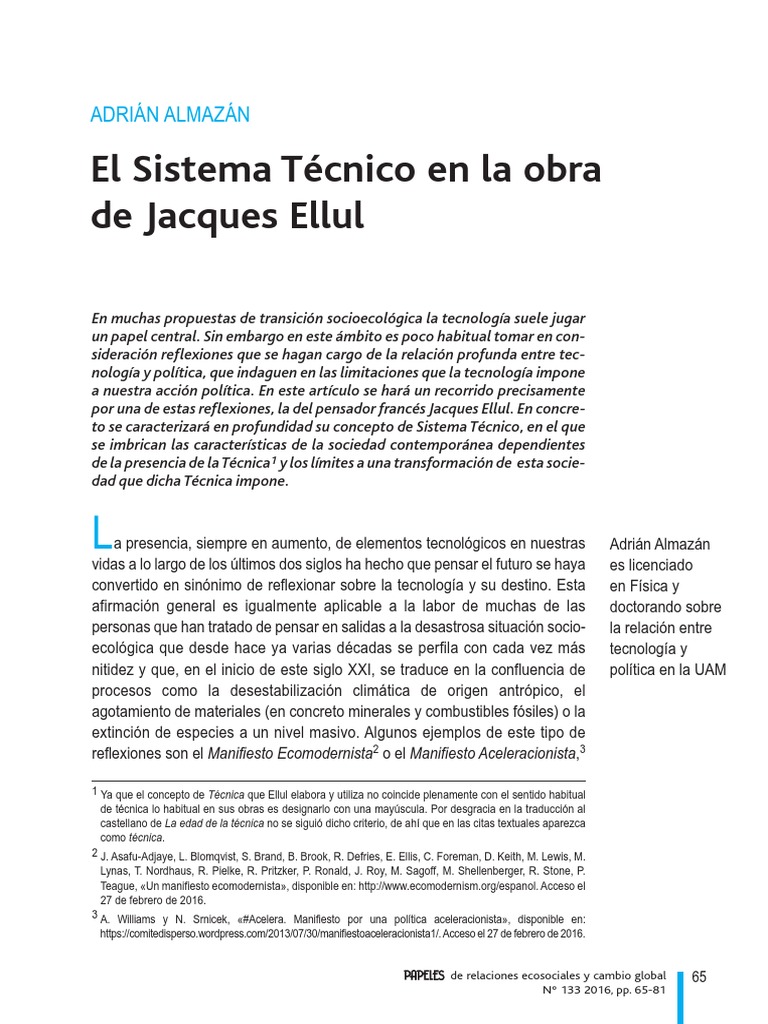 Sistema Técnico Ellul Adrián | PDF | Moralidad | Sociología
