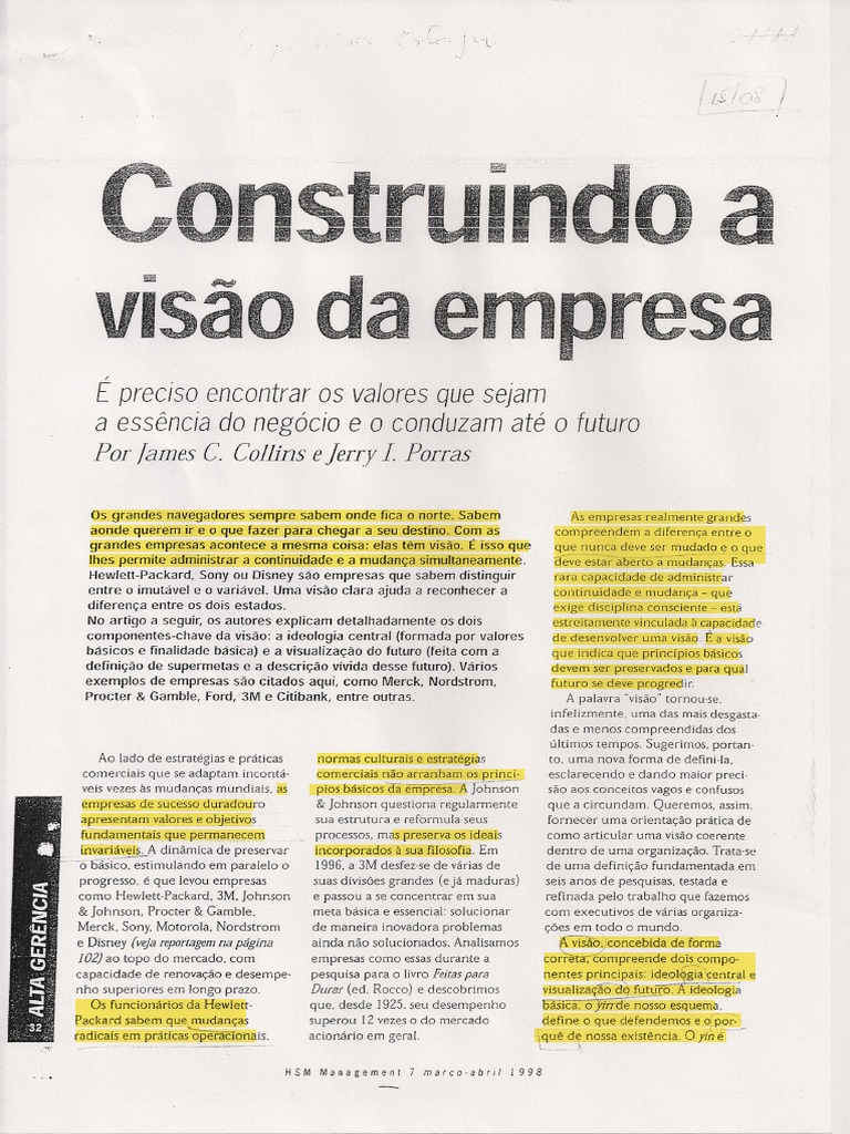 5 - Collins, J. C._ Porras, J. I. (1998) Construindo a Visão da empresa ...