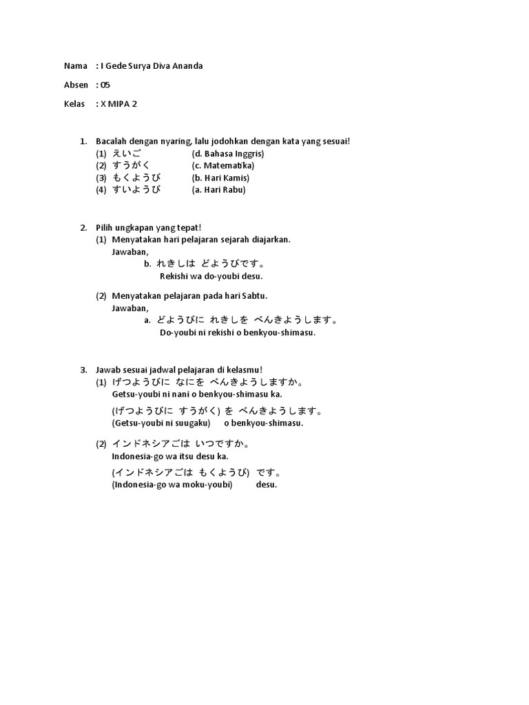 Tugas Bahasa Jepang Kayoubi | PDF