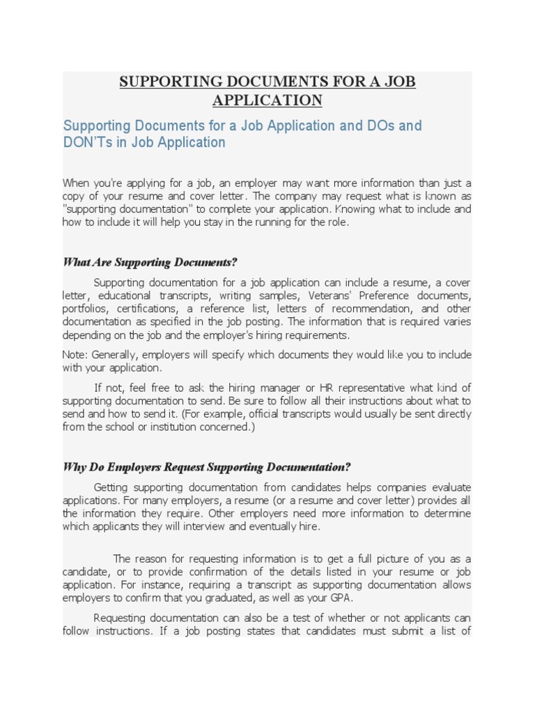 Supporting Documents For A Job Application | PDF | Résumé | Labour