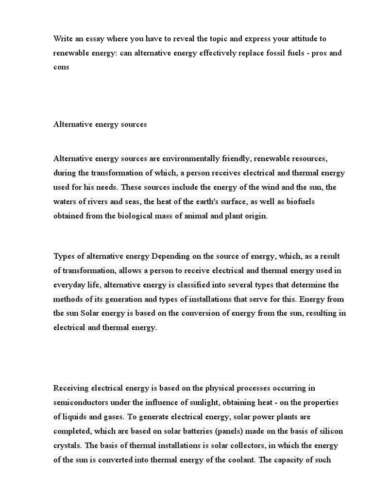 Pros and Cons of Alternative Energy | PDF | Energy Development ...