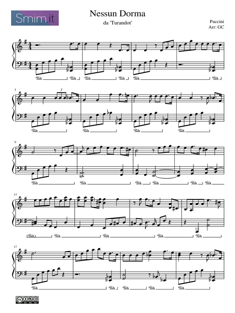 Puccini - Turandot - Nessun Dorma | PDF | Italian Music | Italian Language Works