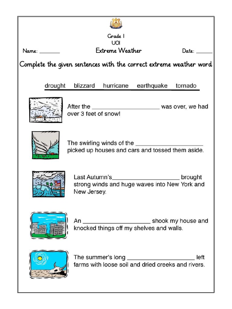 Extreme Weather Worksheet for Grade 1 | PDF