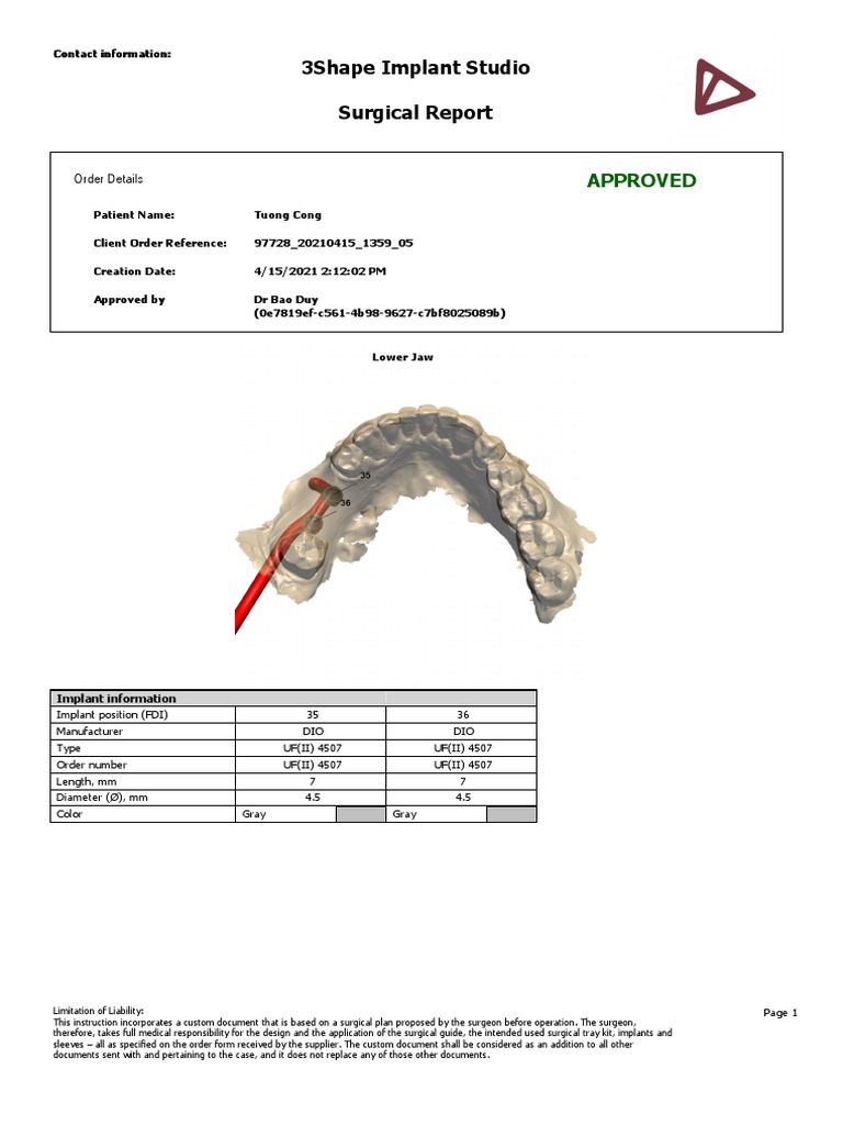 3shape Implant Studio Surgical Report: Approved | PDF | Surgery ...