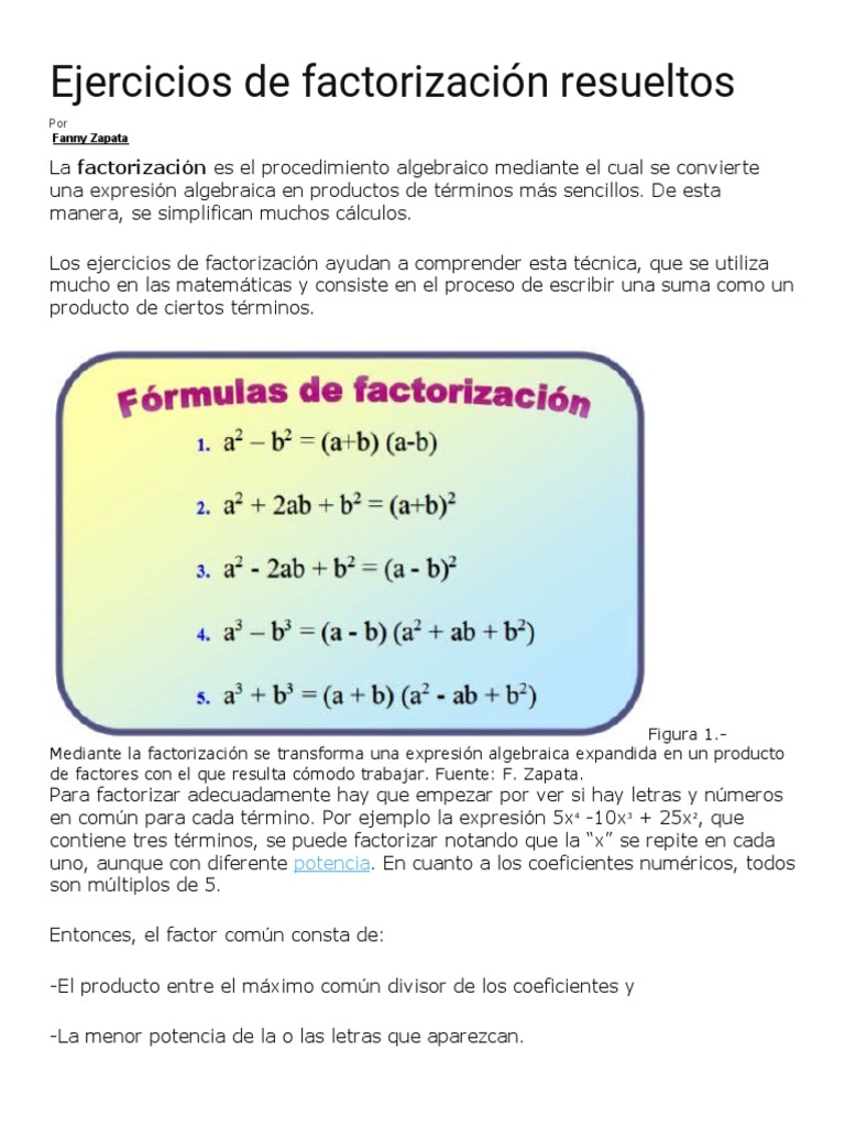 Ejercicios De Factorizacion Resueltos Pdf Factorización Por Factor