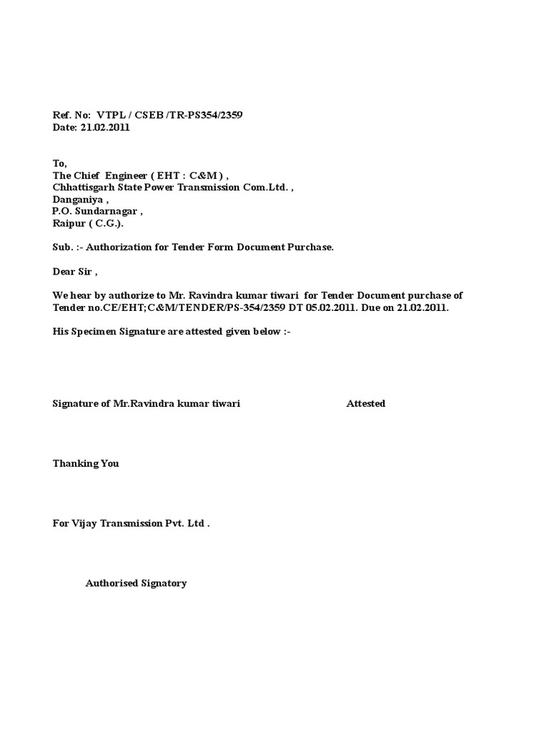 Tender Document Purchase Authorization | PDF | Technology & Engineering