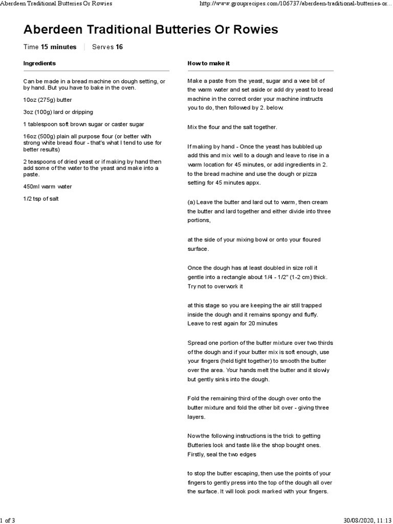 Aberdeen Traditional Butteries or Rowies | PDF | Breads | Dough