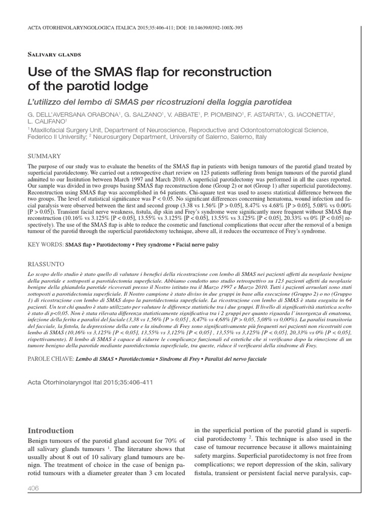 SMAS Flap Reconstruction Postparotidectomy | PDF | Human Anatomy | Anatomy