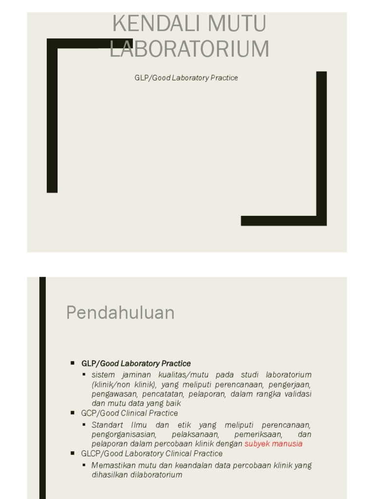Kendali Mutu Laboratorium: GLP/Good Laboratory Practice | PDF