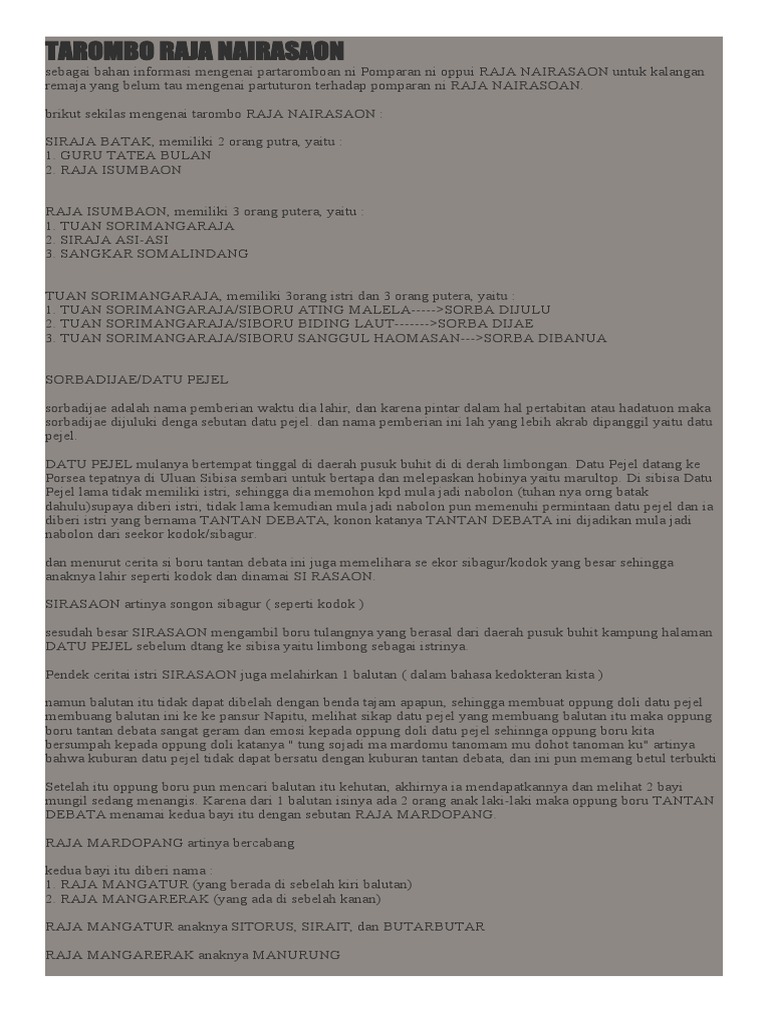 Tarombo Raja Nairasaon | PDF