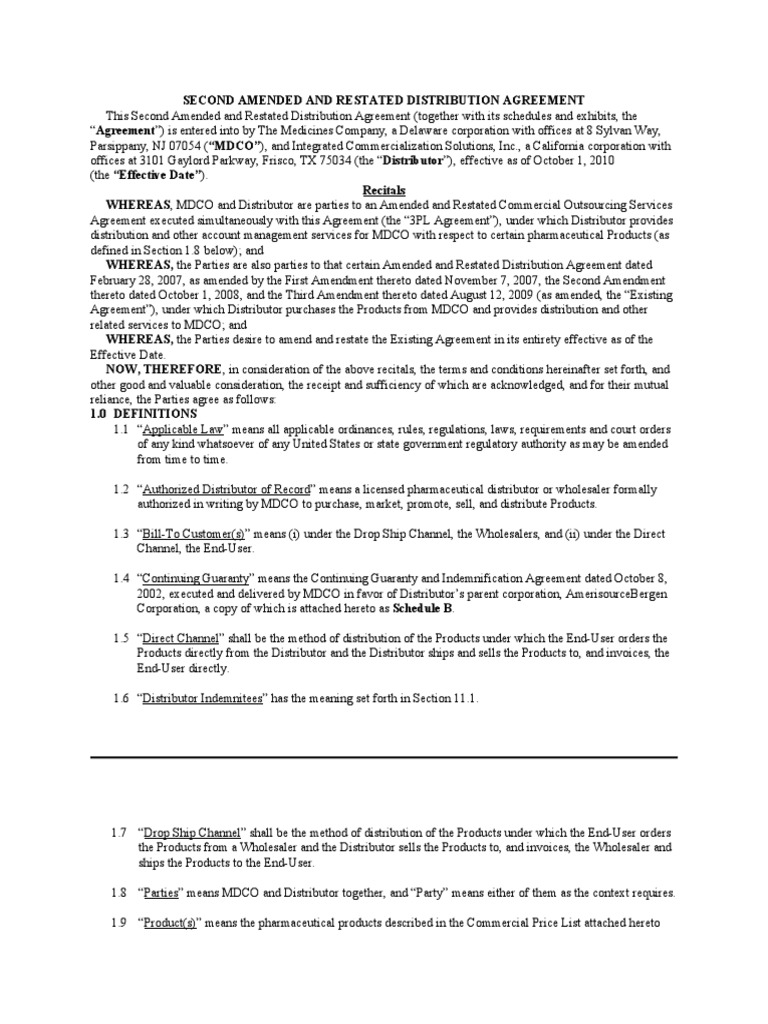 Second Amended and Restated Distribution Agreement | PDF | Indemnity ...