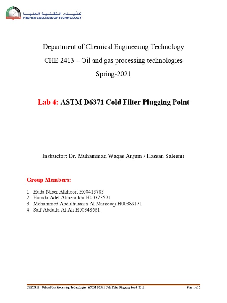 Lab 4 - Cold Filter Plugging Point D6371 | PDF | Diesel Fuel | Filtration