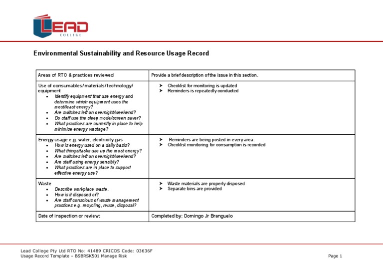 Usage Record Template | PDF