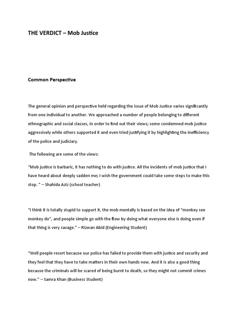 THE VERDICT - Mob Justice: Common Perspective | PDF | Crime & Violence ...