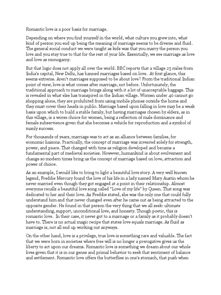 Romantic Love Marriage Basis Essay | PDF | Romance (Love) | Marriage