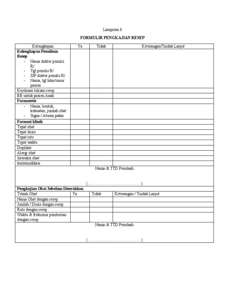 Formulir Pengkajian Resep Obat | PDF