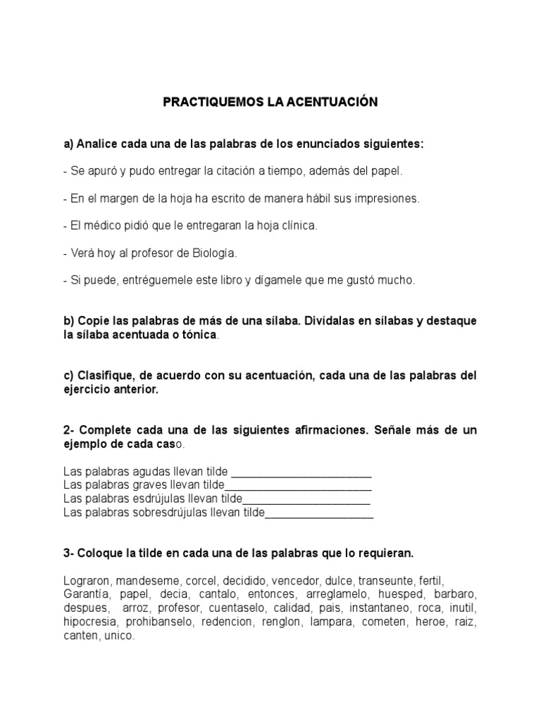 Ejercicios de Acentuación y Tildes | PDF | Naturaleza