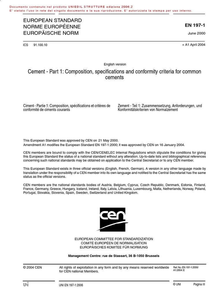 Cement - Part 1: Composition, Specifications and Conformity Criteria ...