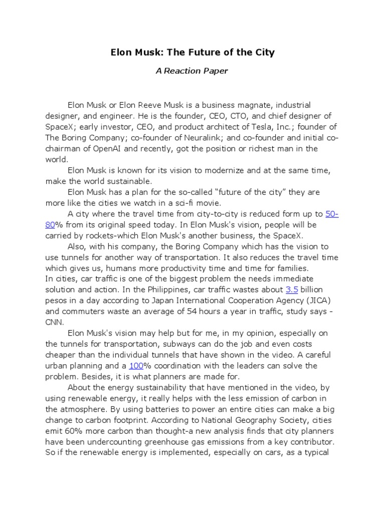 Visionary Cities: Musk's Blueprint | PDF | Elon Musk | Carbon Footprint