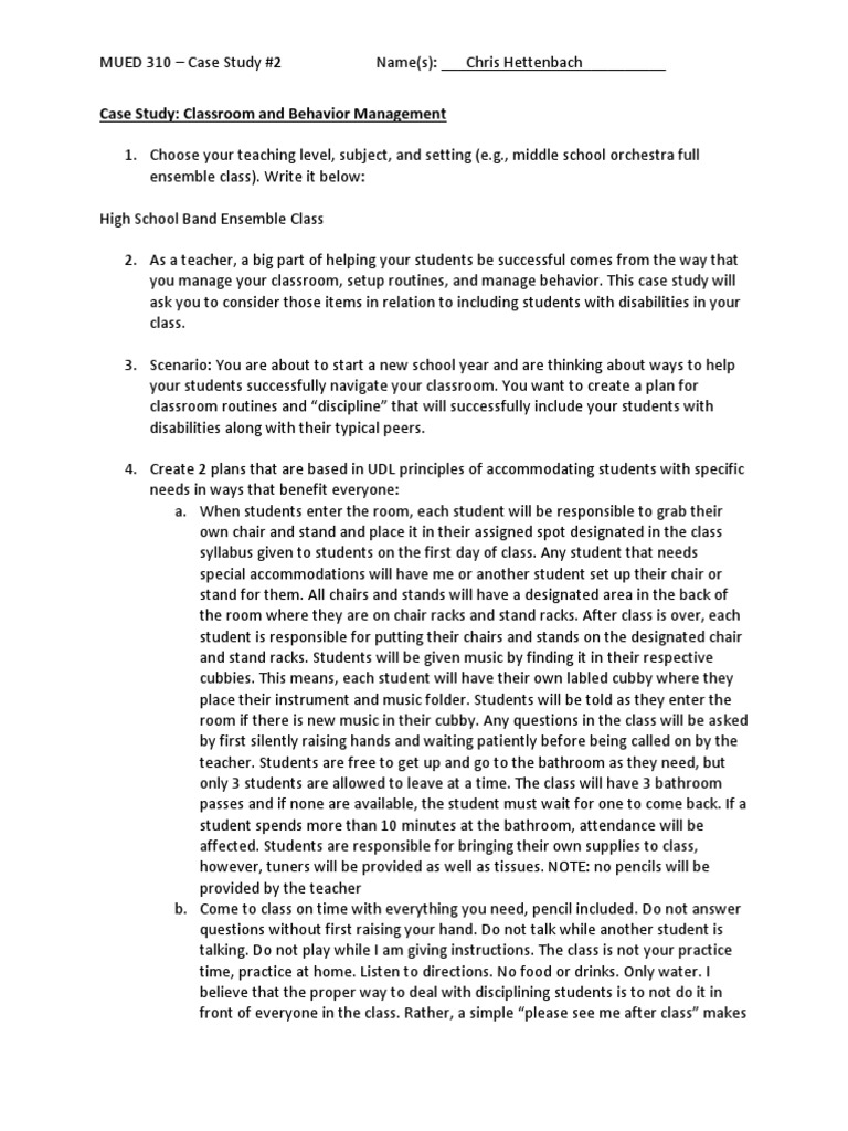 Case Study: Classroom and Behavior Management | PDF | Classroom ...