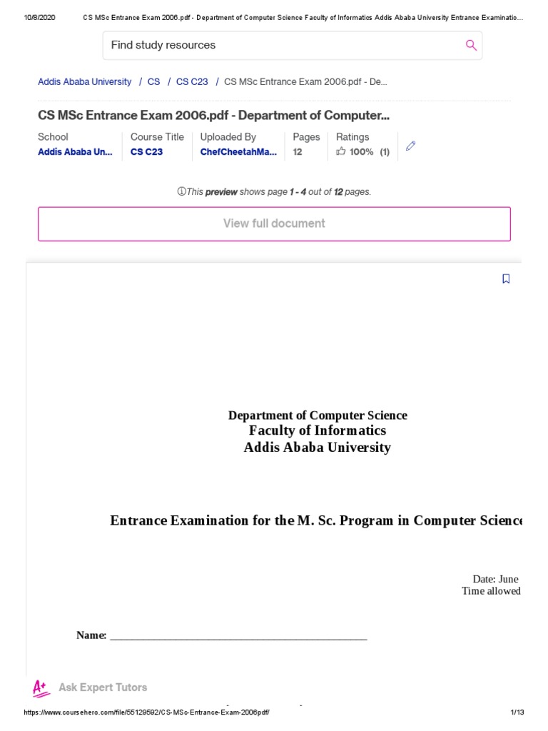 Cs MSC Entrance Exam 2006.Pdf - Department of Computer... : Faculty of ...