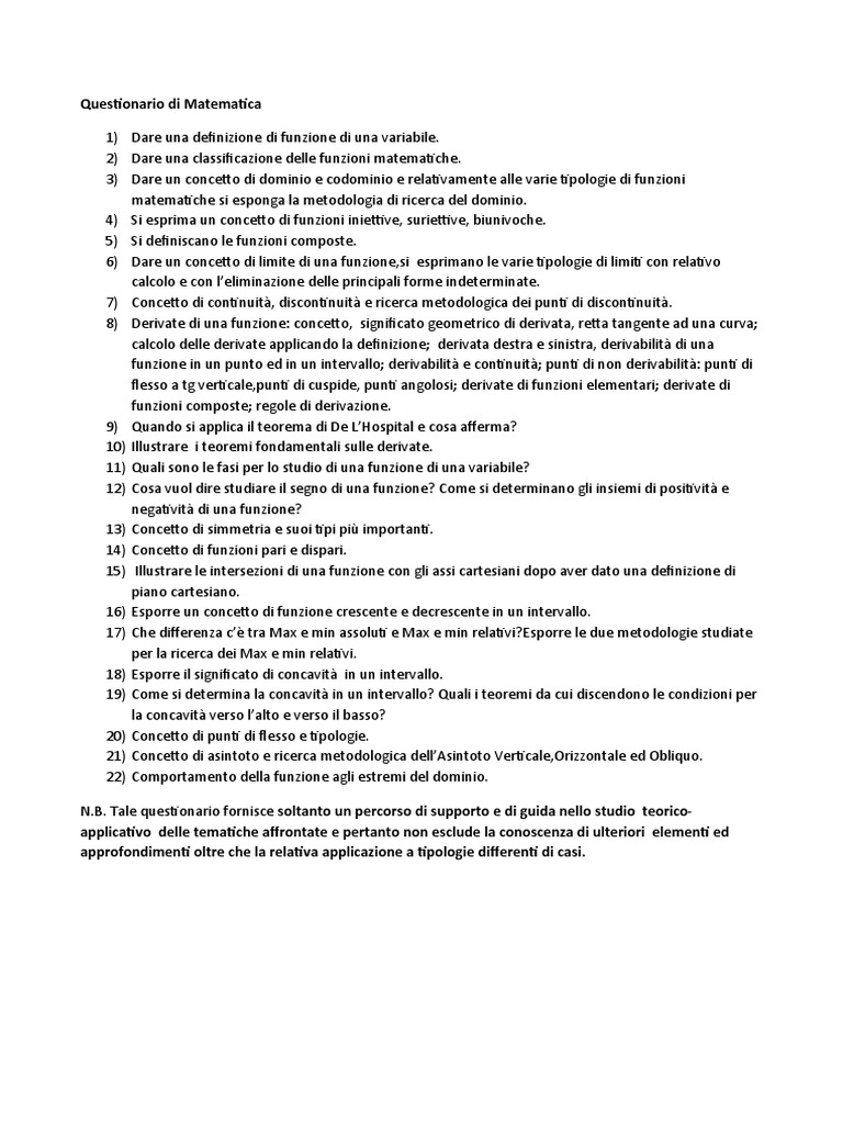 Questionario Di Matematica | PDF