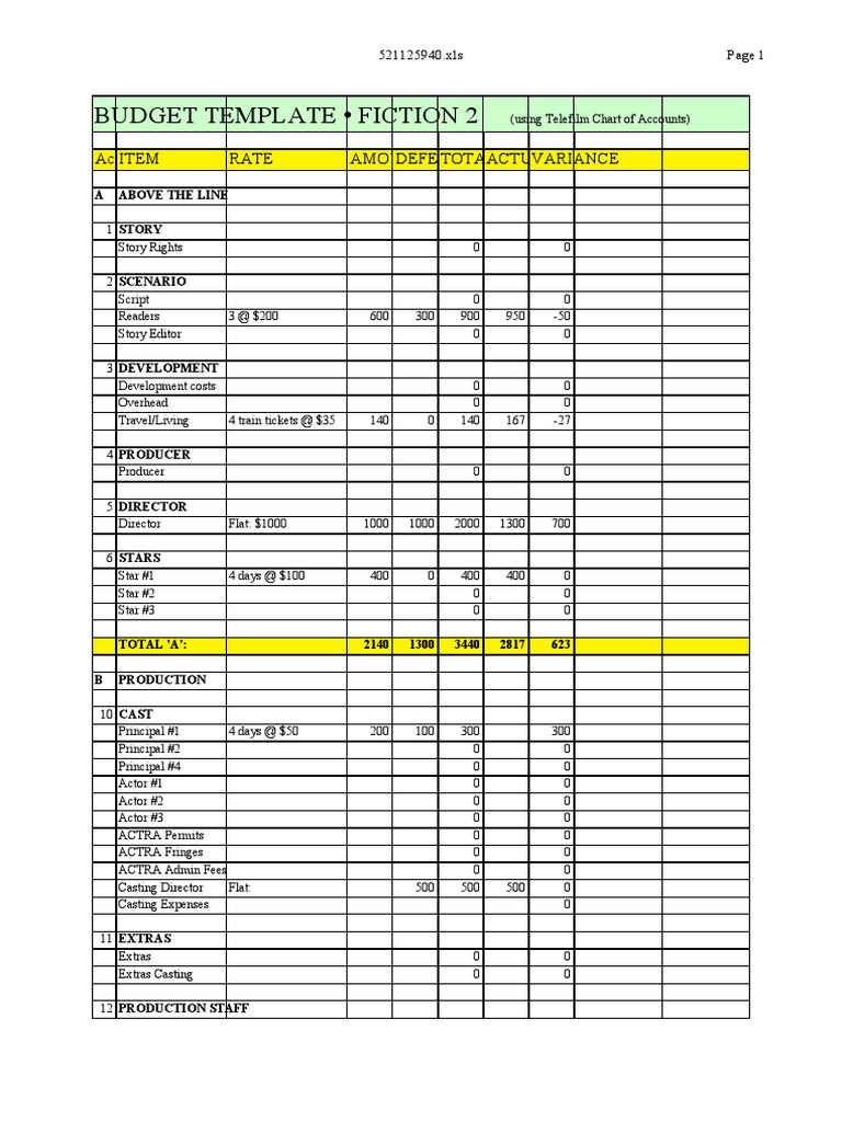 Film Budget Template 01 | PDF