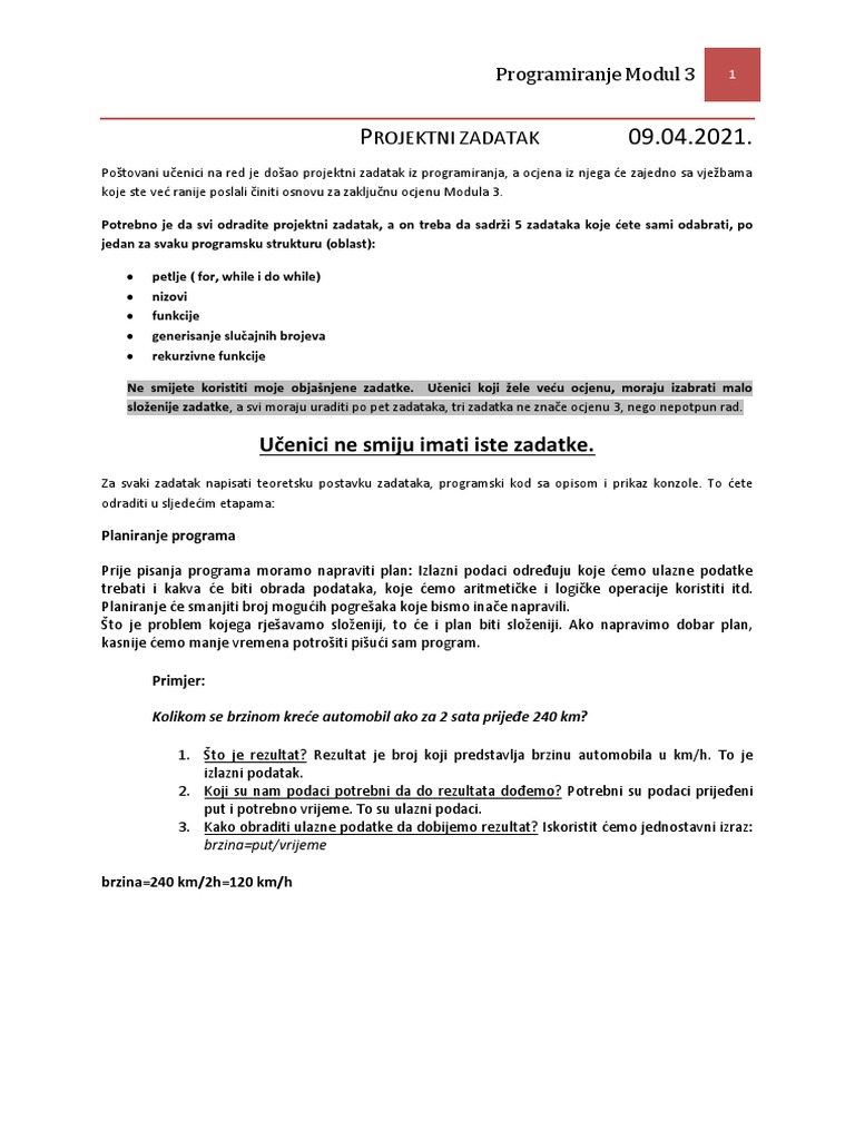 Projektni Zadatak Iz Programiranja2 | PDF