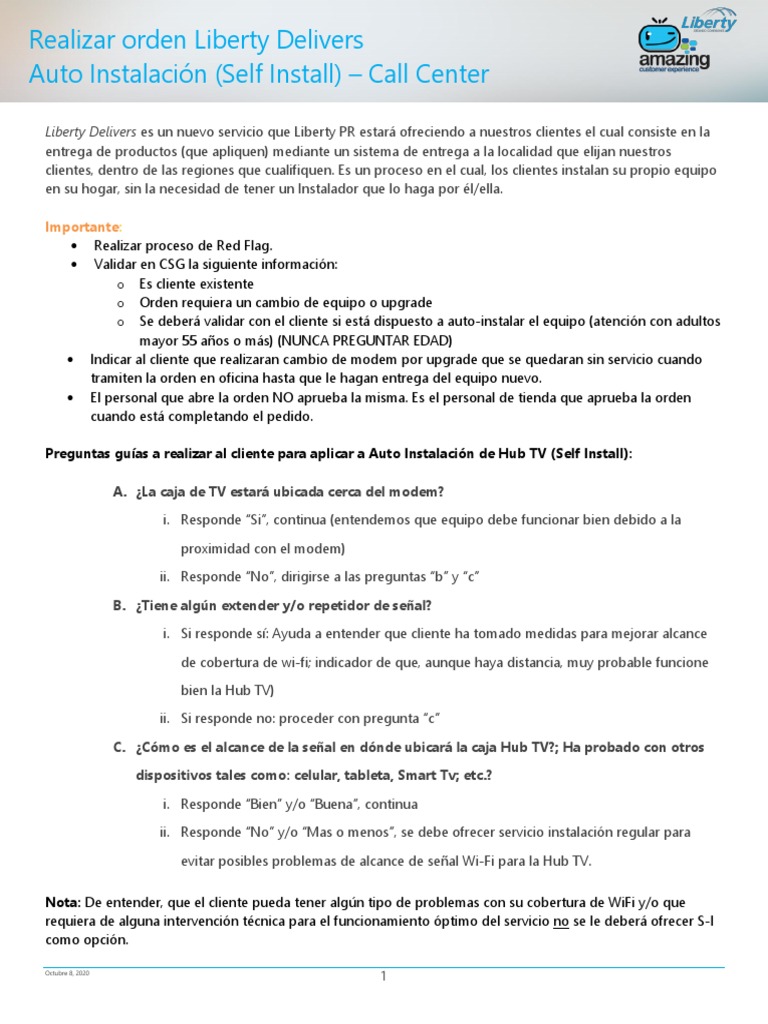 Job Aid Liberty Delivers - Self Install - Call Center-Venta Directa 3.8 ...