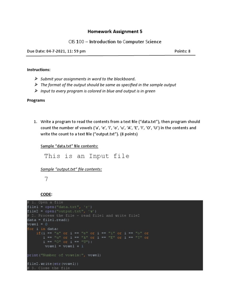 CIS 100 Homework: Vowel Count Program | PDF | Computers