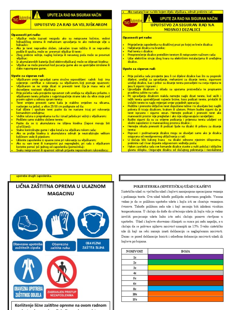 Uputstvo Za Rad Sa Viljuškarom I Mosnoj Dizalici | PDF